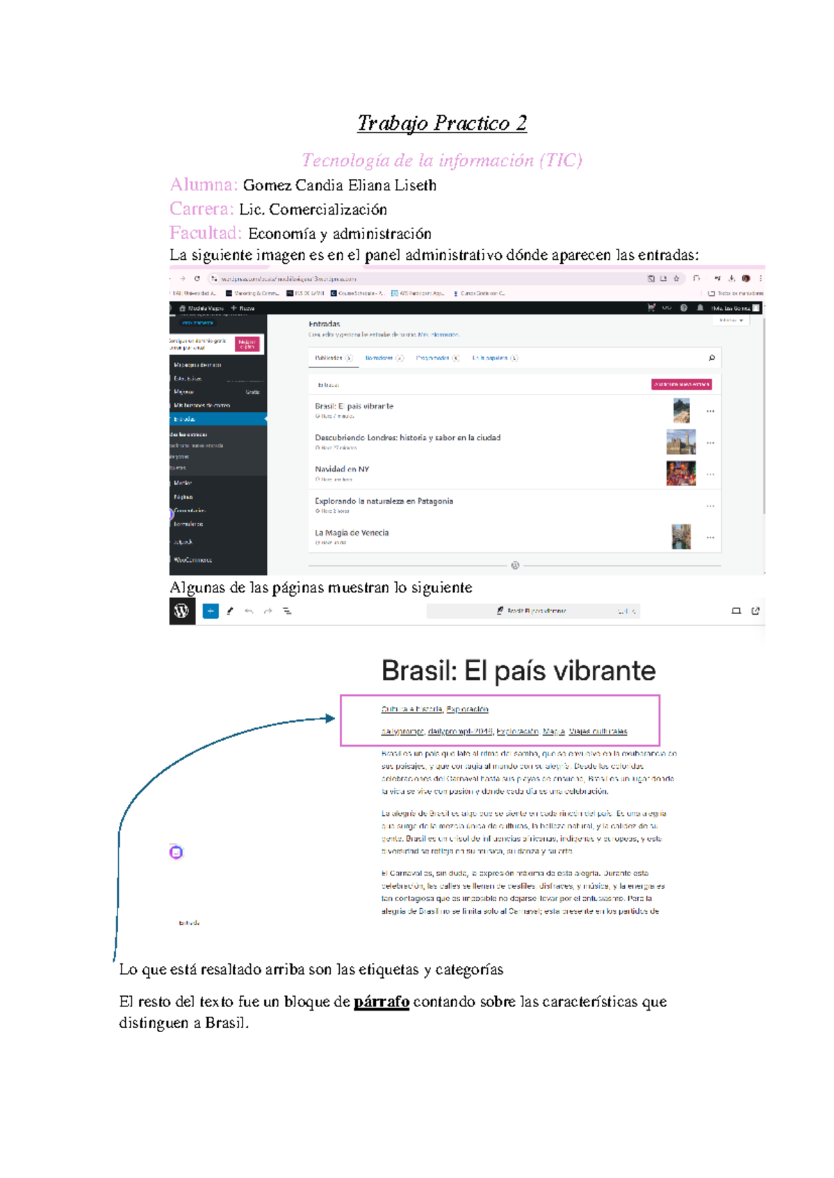 TIC TP2 - Trabajo Practico N2 - Trabajo Practico 2 Tecnología de la información (TIC) Alumna ...