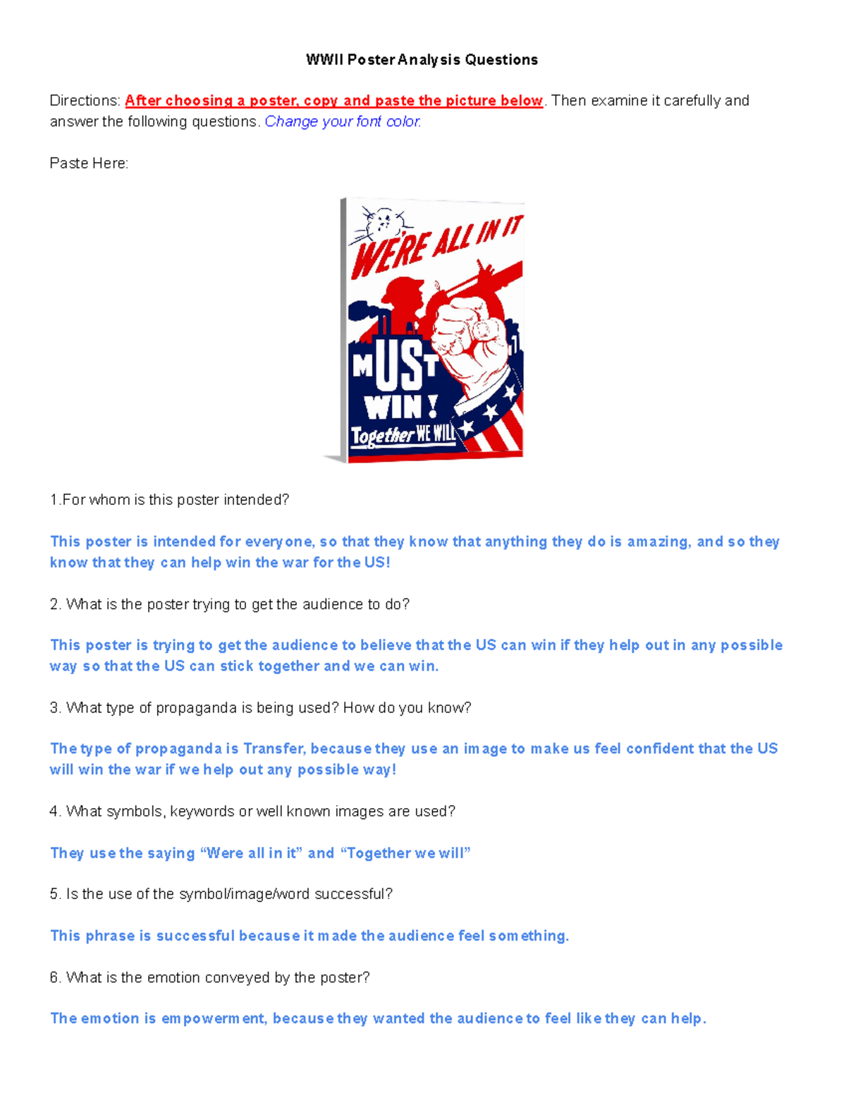Copy of [Template] WWII Poster Analysis Questions - WWII Poster ...