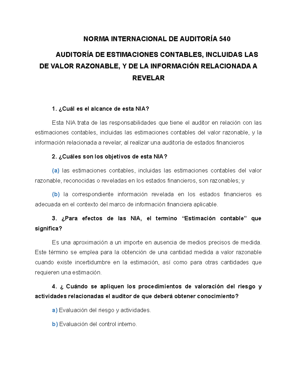 NIA 540, 550 Y 560 - NORMA INTERNACIONAL DE AUDITORÍA 540 AUDITORÍA DE ...