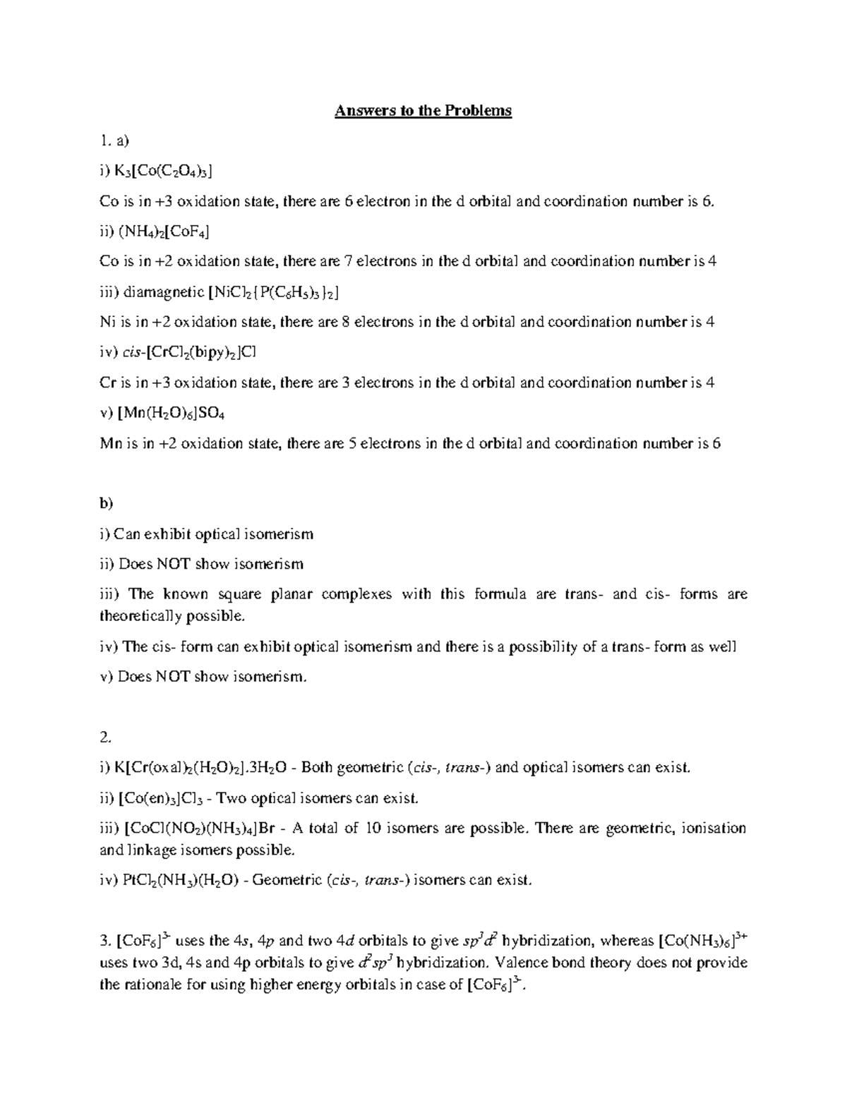 Soln Tut 1a Practice Tutorial Shared By Professor Answers To The Problems A I K 3 Coc 2