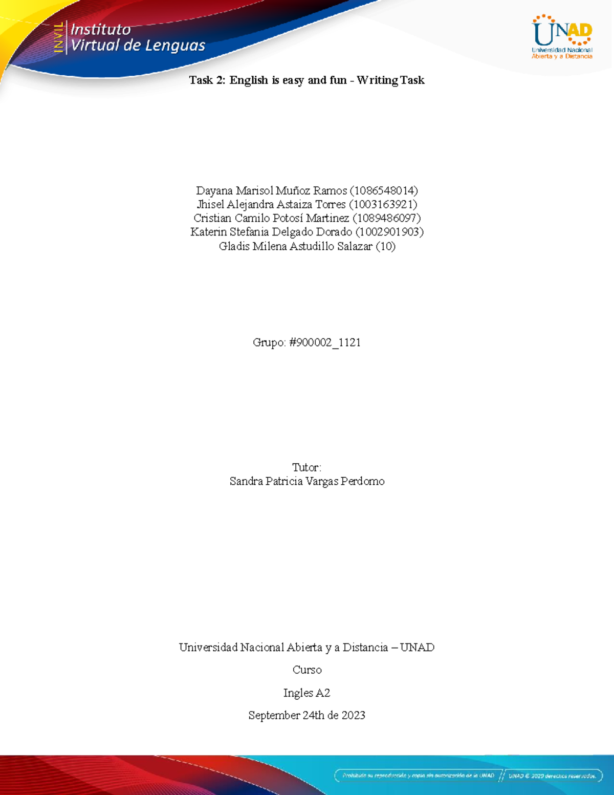 Anexo 1 – Task 2 - English is easy and fun. Writing Task - Task 2 ...