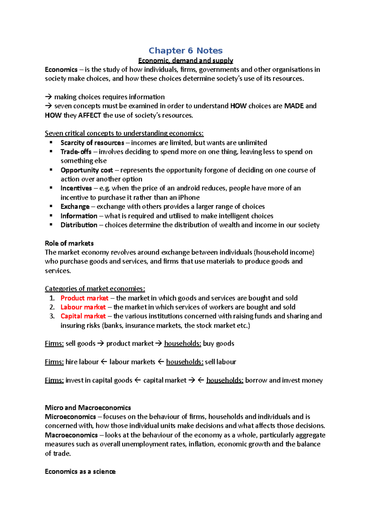 Chapter 6 Notes - Chapter 6 Notes Economic, demand and supply Economics ...