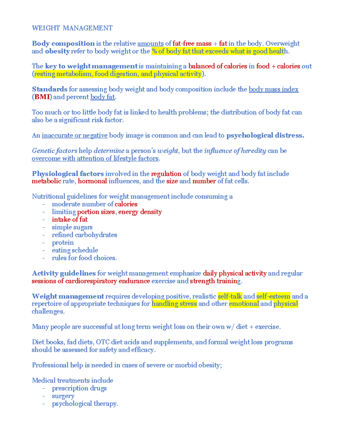 Weight Management - Lecture notes 21 - WEIGHT MANAGEMENT Body ...