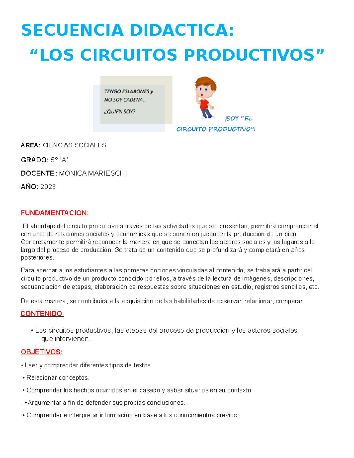 La Produccion En La Provincia Secuencia Didactica “los Circuitos