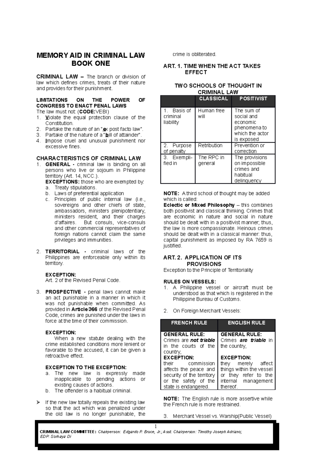 Memory Aid Criminal Law - MEMORY AID IN CRIMINAL LAW BOOK ONE CRIMINAL ...