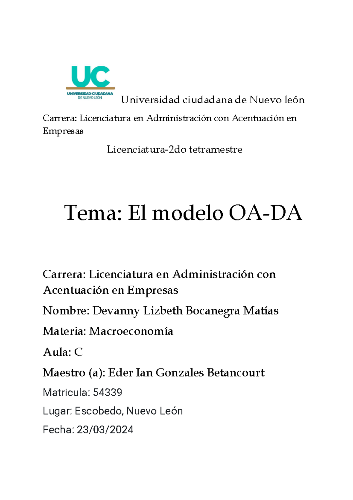 Modelo oa-da - Universidad ciudadana de Nuevo león Carrera ...