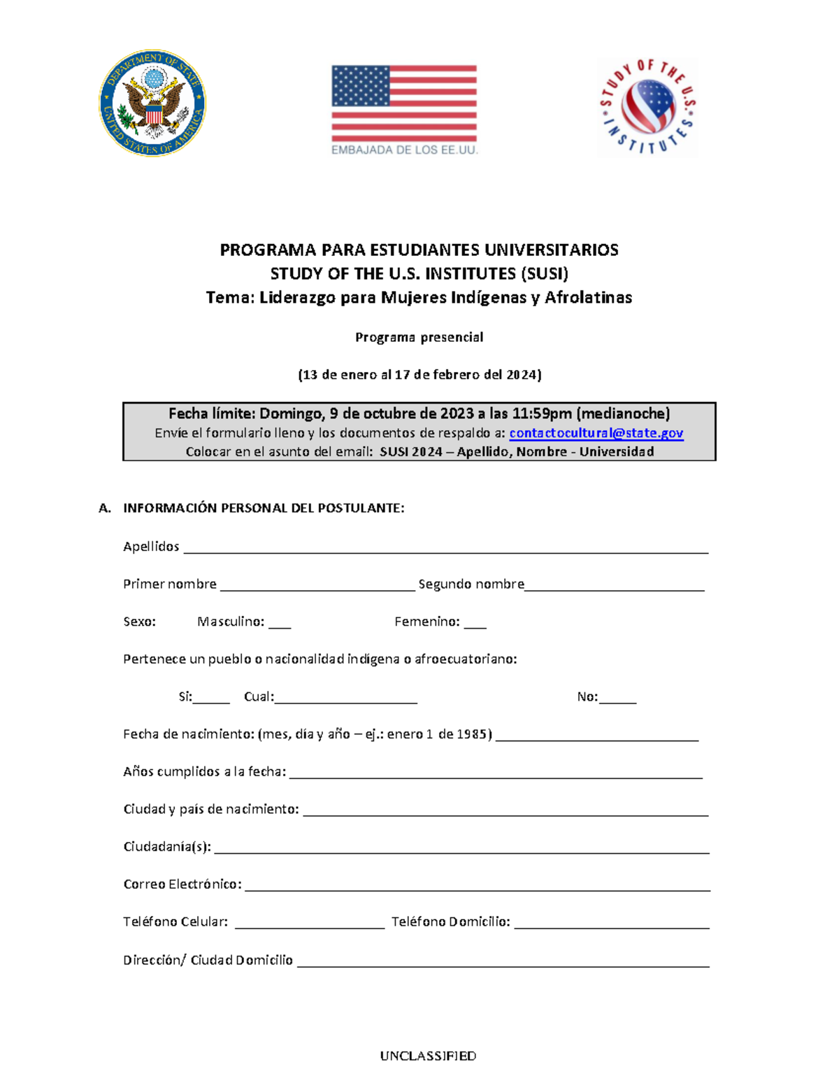 230920 SUSI-2024 Application Form - PROGRAMA PARA ESTUDIANTES ...