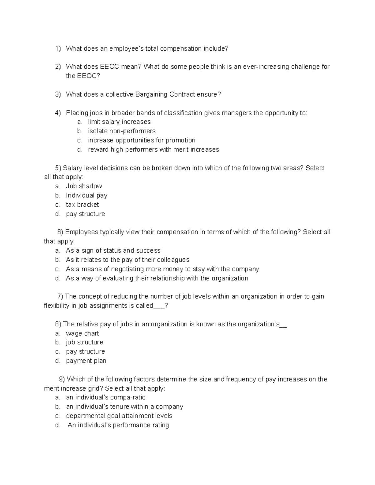 MGI Compensation Practice Problems - What does an employee’s total ...