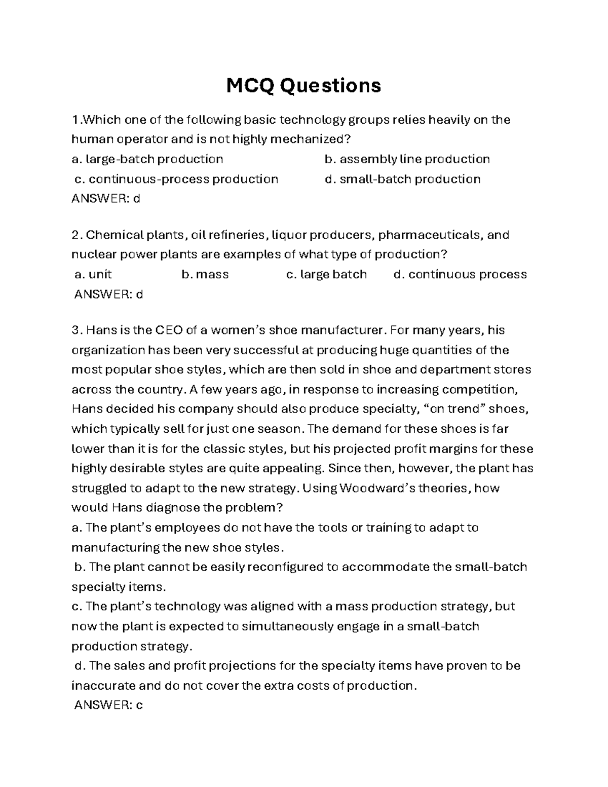 OT - chapter 6 revision - MCQ Questions 1 .Which one of the following ...