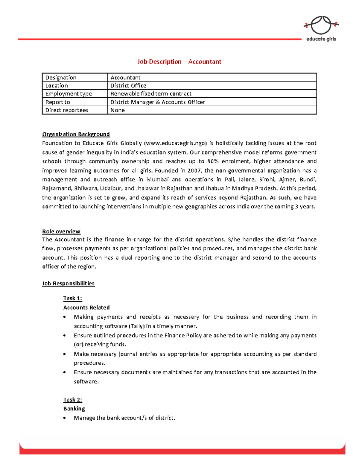Accountant Job Description Template - Job Description – Accountant ...