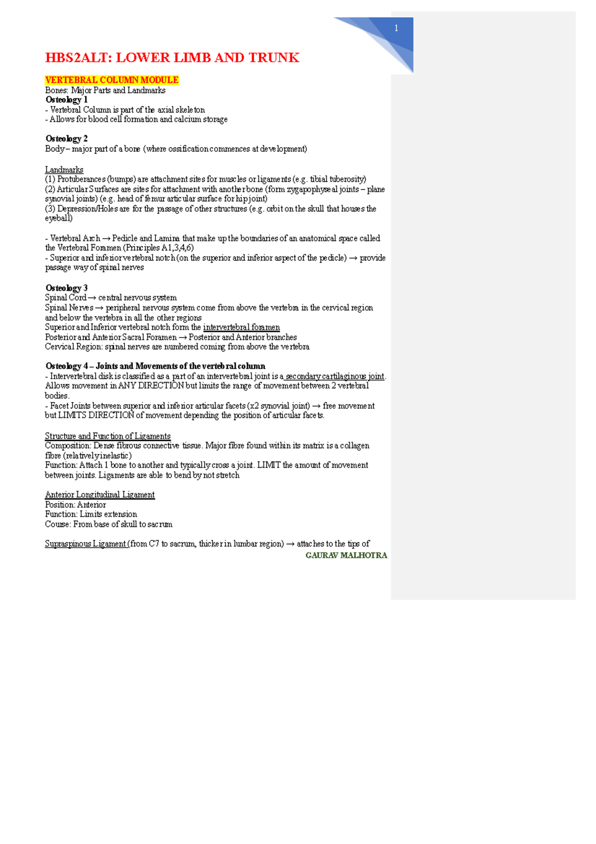 - these detailed notes about anatomy of lower limb & trunk - 1 HBS2ALT ...