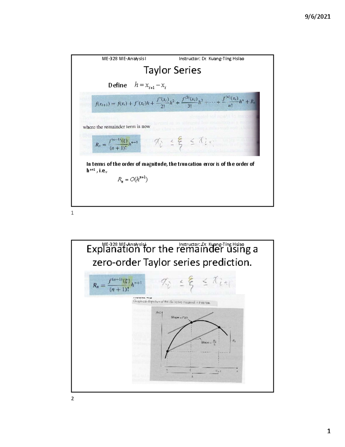 Ch4-Taylor-series-lec 7-8 - ME-328 ME-Analysis I Instructor: Dr. Kuang ...