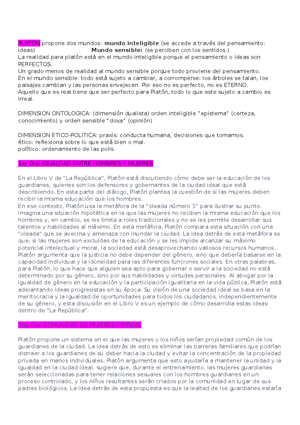 Parcial UNO Filosofia - PLATÓN propone dos mundos: mundo inteligible ...