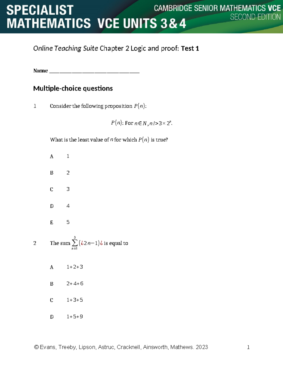 VCE SM3 4 Chapter 2 Chapter test T1 - Online Teaching Suite Chapter 2 ...