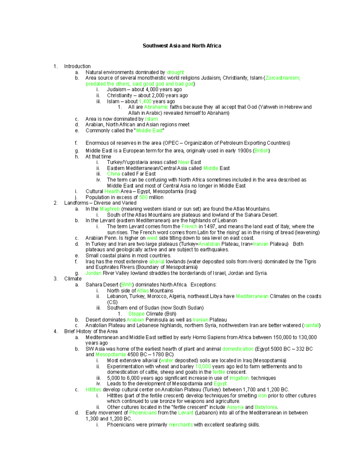 Southwest Asia and North Africa Notes - Southwest Asia and North Africa ...