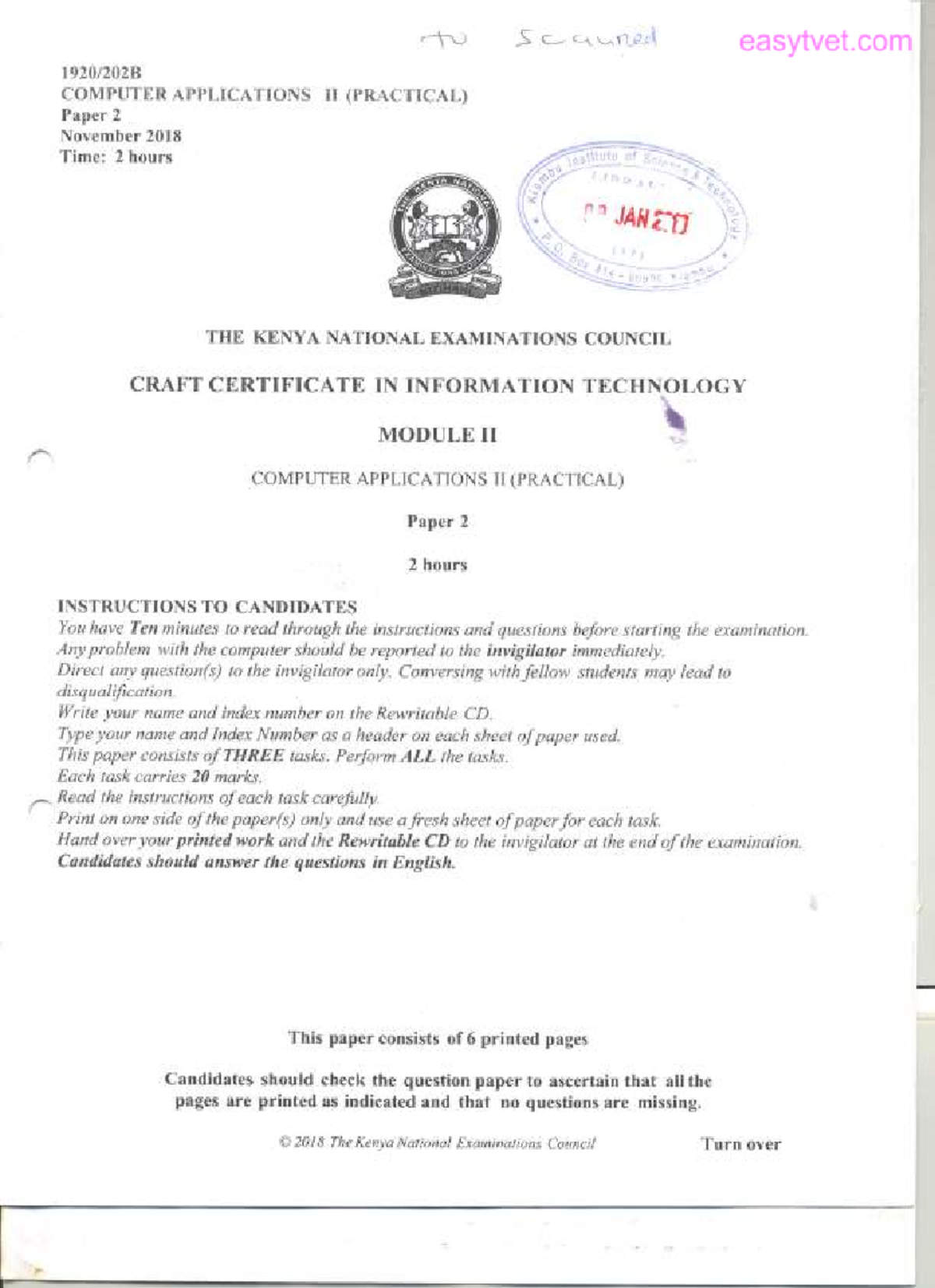 2018 Nov Past Paper Knec Introduction To Information Systems Studocu