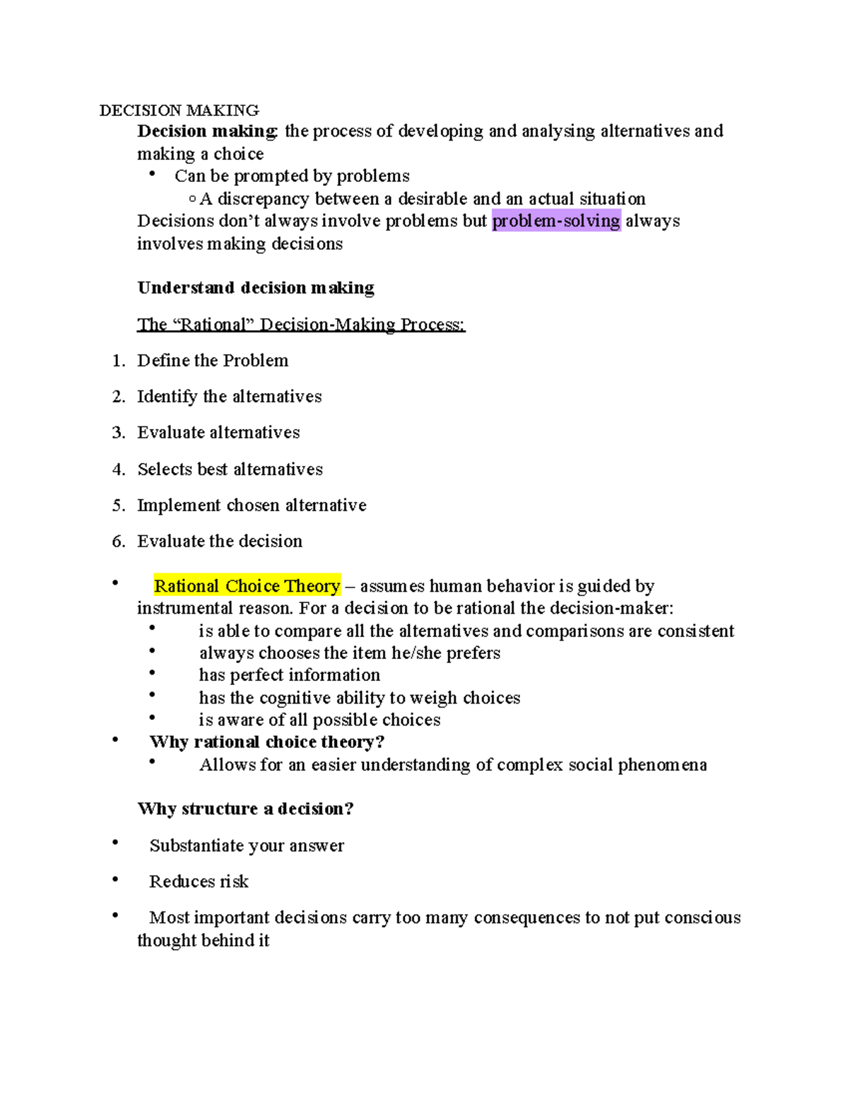 22. Decision Making - Lecture notes 22 - DECISION MAKING Decision ...