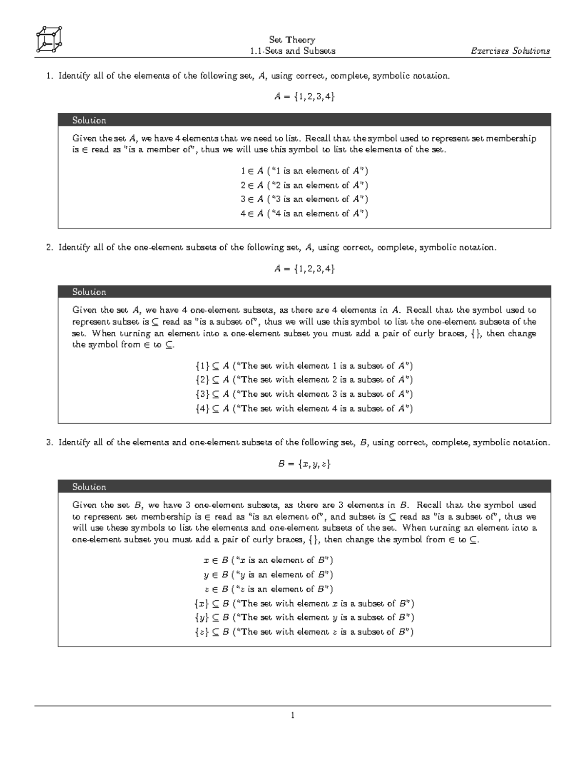 1 - Practice materials - 1-Sets and Subsets Exercises Solutions ...