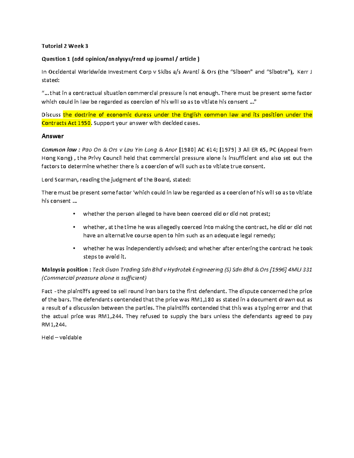 Tutorial 2 Week 3 dl - Tutorial 2 Week 3 Question 1 (add opinion/analysys/read up journal ...