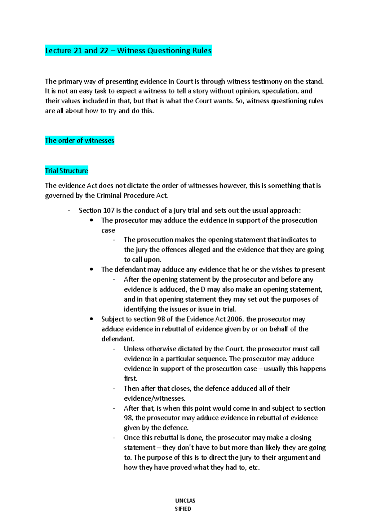 Lecture 21 and 22 – Witness Questioning Rules - Lecture 21 and 22 ...