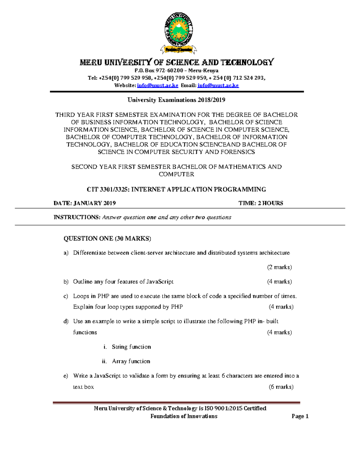 CIT 3301 Internet application programming - Meru University of Science & Technology is ISO - Studocu