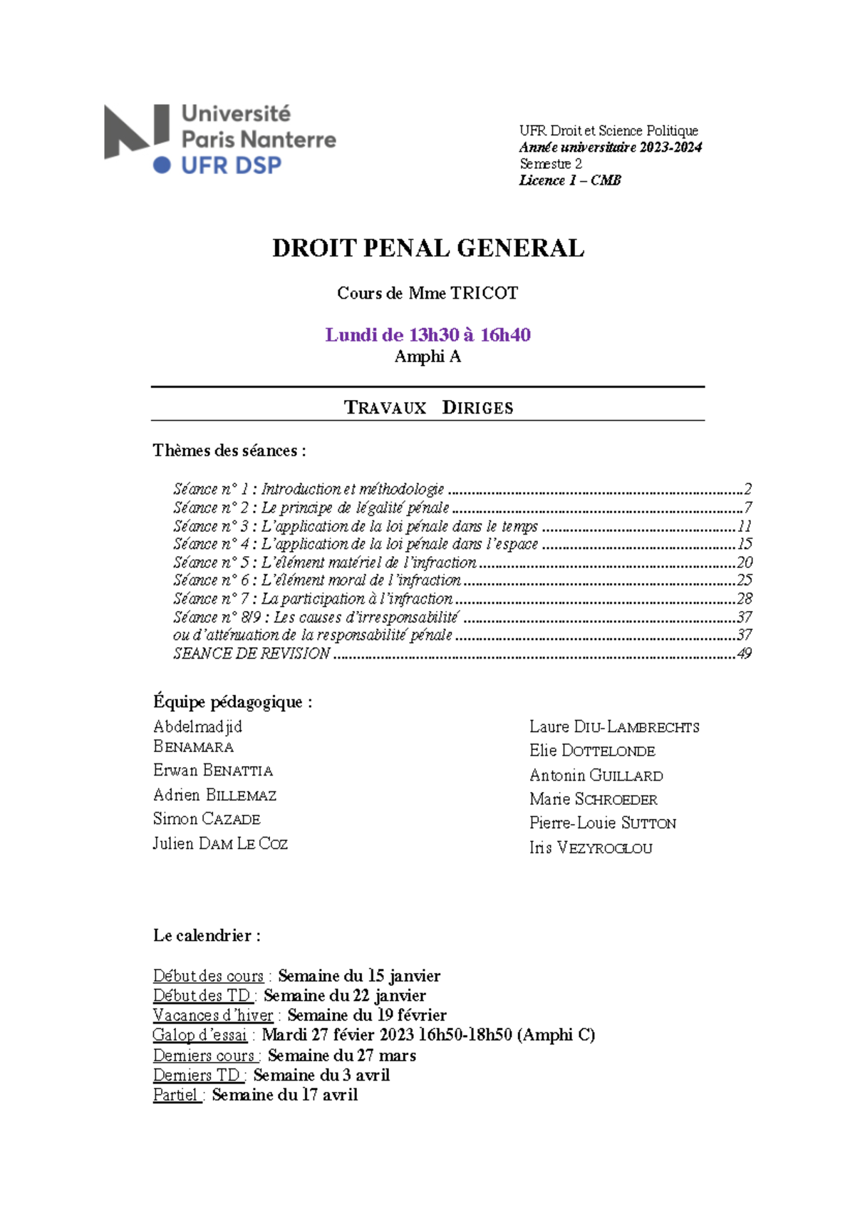 L1 DPG CMB Fiche TD 2024 - Livret - UFR Droit et Science Politique Année universitaire 20 23 ...