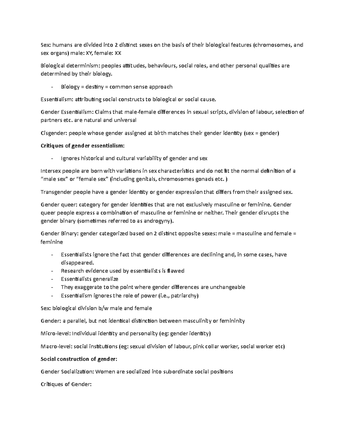 Soc Unit 3 Soc Unit 3 Notes Sex Humans Are Divided Into 2 Distinct Sexes On The Basis Of 
