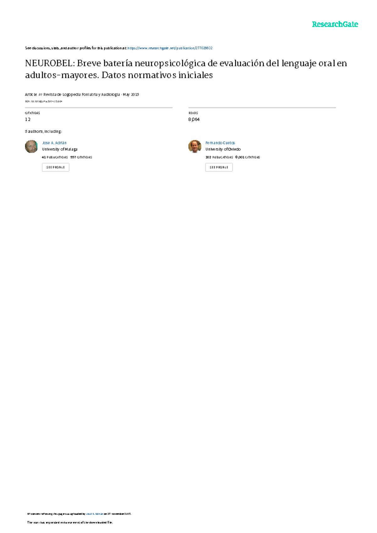 Neurobel Breve bateria neuropsicologica de evaluac - See discussions ...