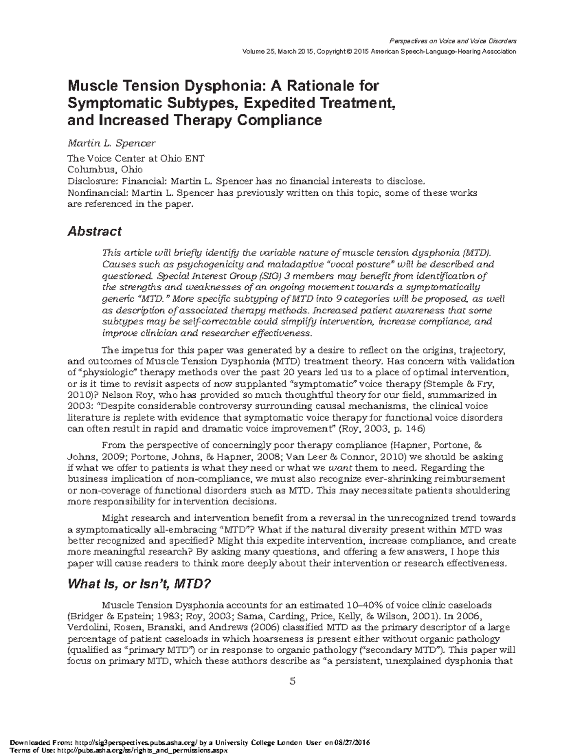 Spencer 2015 - ANONIMO - Muscle Tension Dysphonia: A Rationale for ...