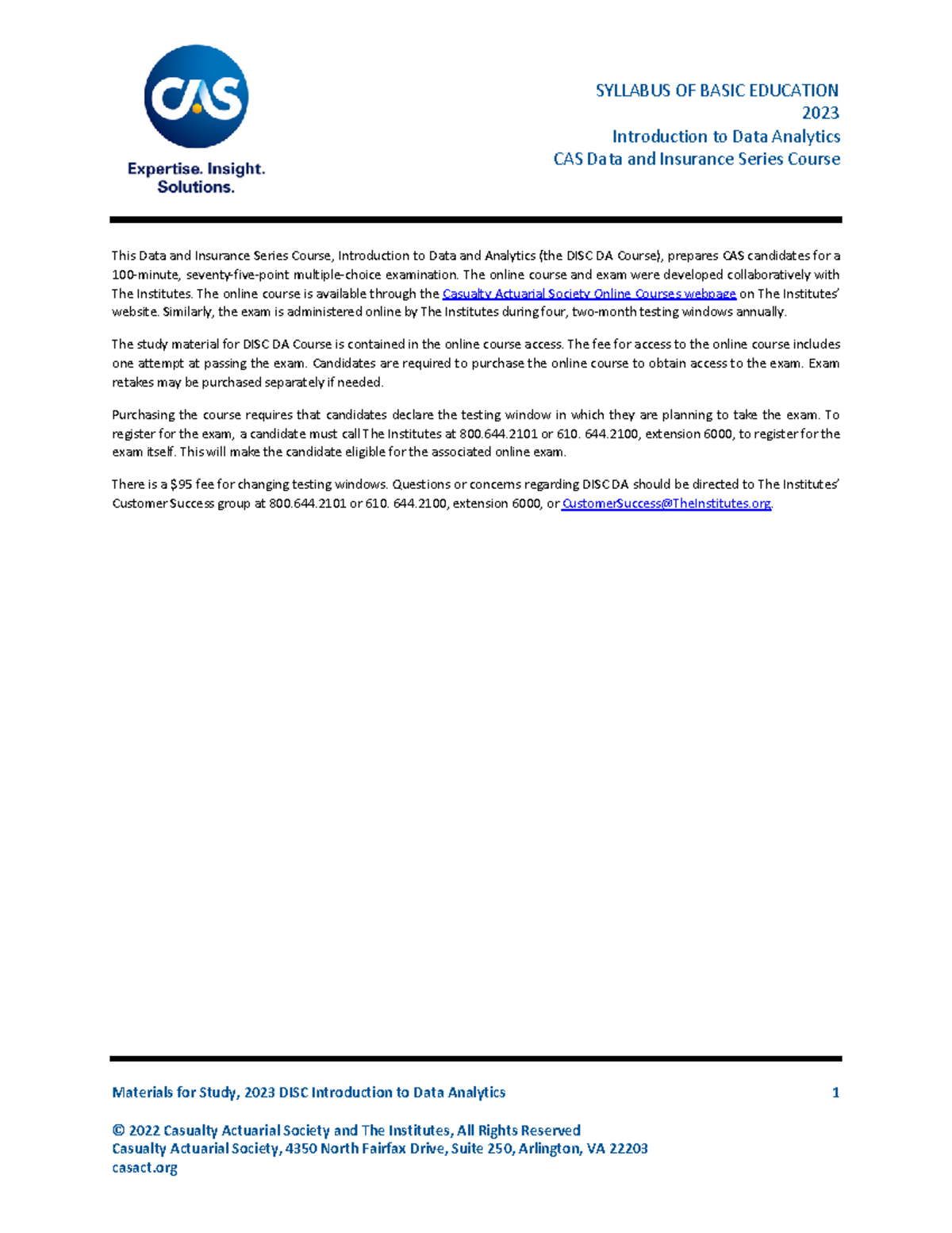 DISC DA - tet - 2023 Introduction to Data Analytics CAS Data and ...