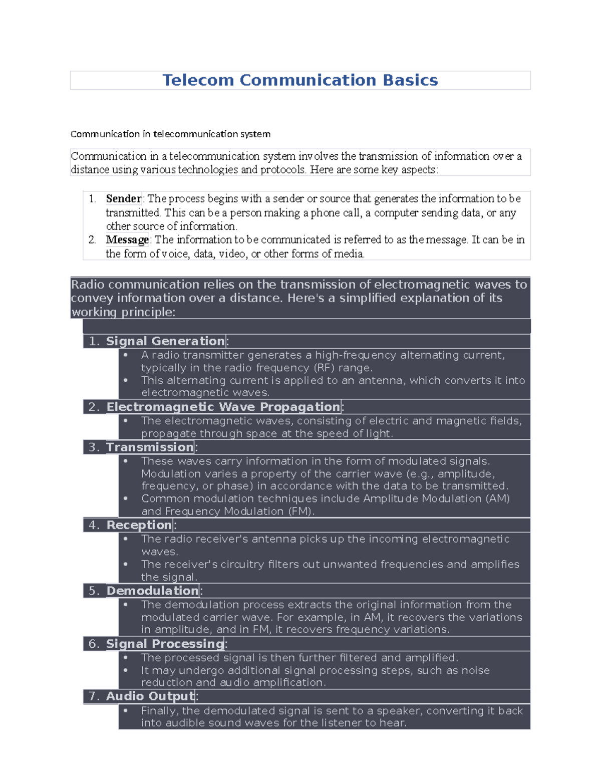 Document - Average nots - Telecom Communication Basics Communication in ...