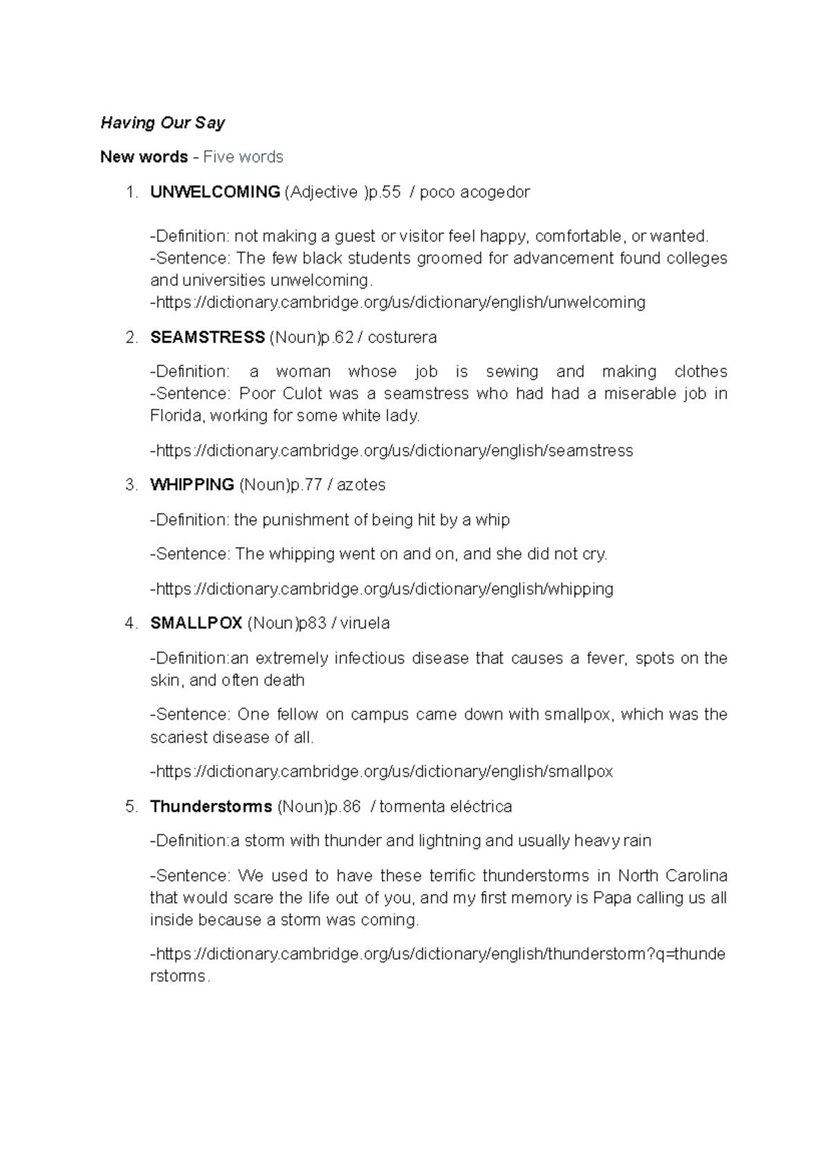 Having Our Say 3 - VOCABULARY - Having Our Say New words - Five words 1 ...