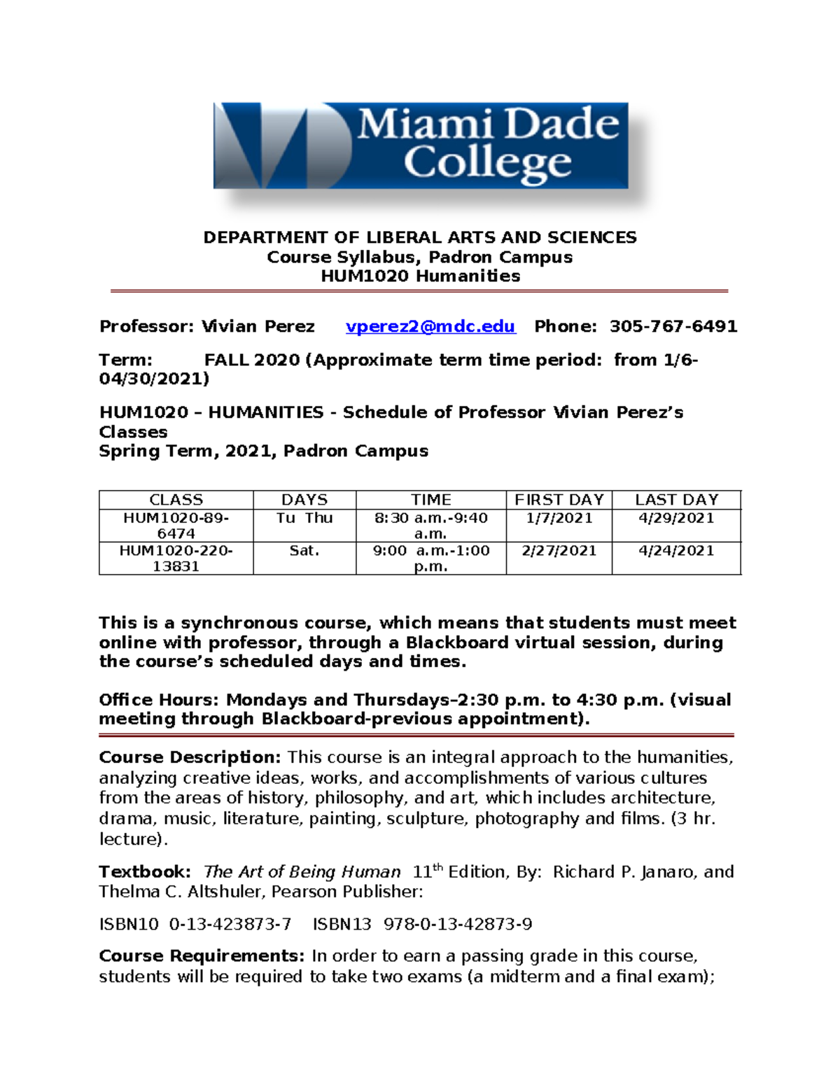 HUM1020-Syllabus - Vivian Perez - Spring 2021 Padron Campus ...