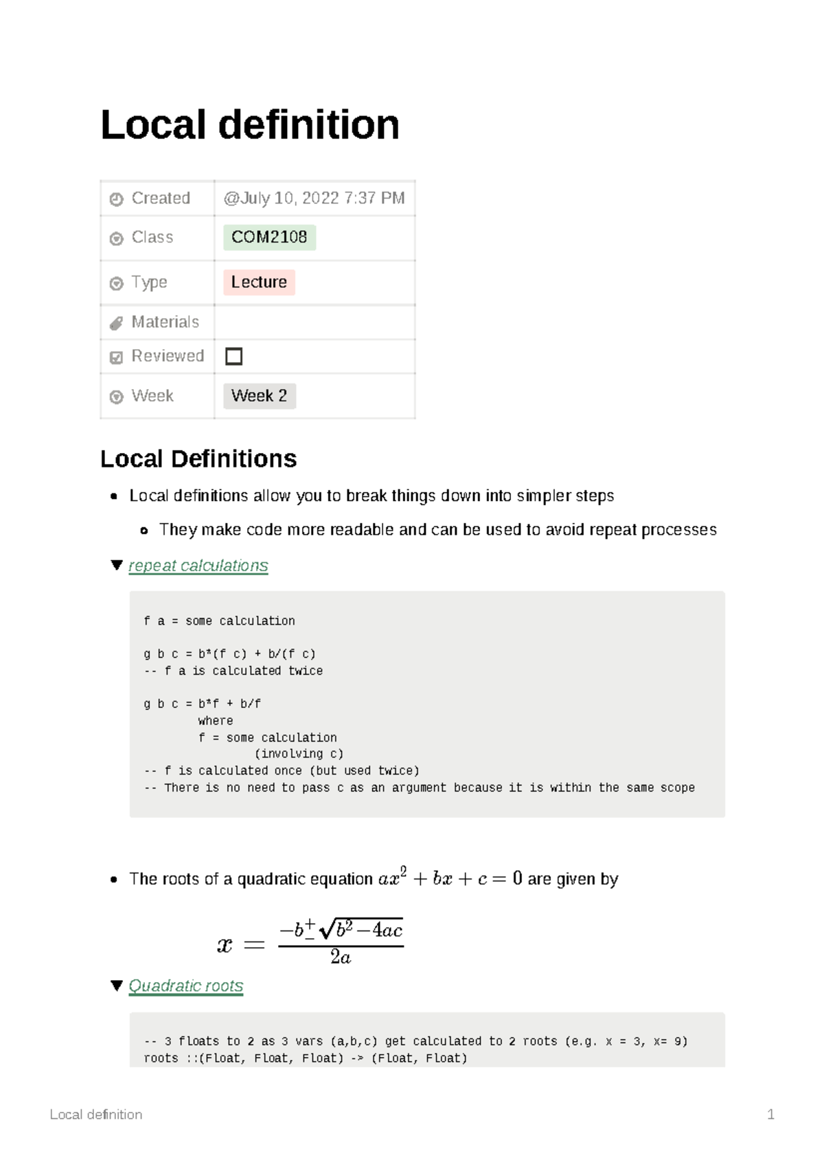 Local definitions (Lecture 7) - Local definition 1 Local definition ...