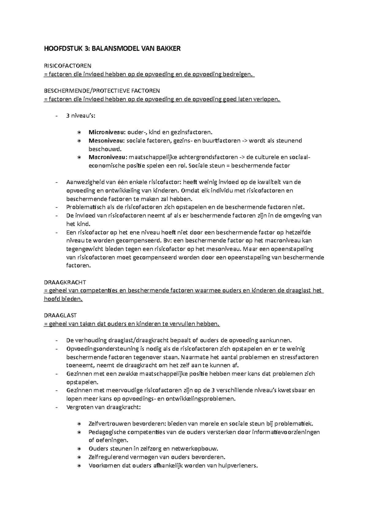 Samenvatting Pedagogisch Kader H3 - HOOFDSTUK 3: BALANSMODEL VAN BAKKER ...