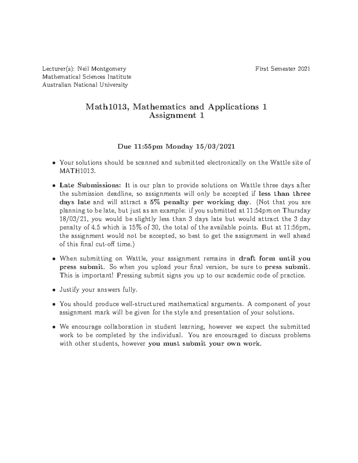 MATH1013 Assignment 1 - MATH1013 - ANU - Studocu
