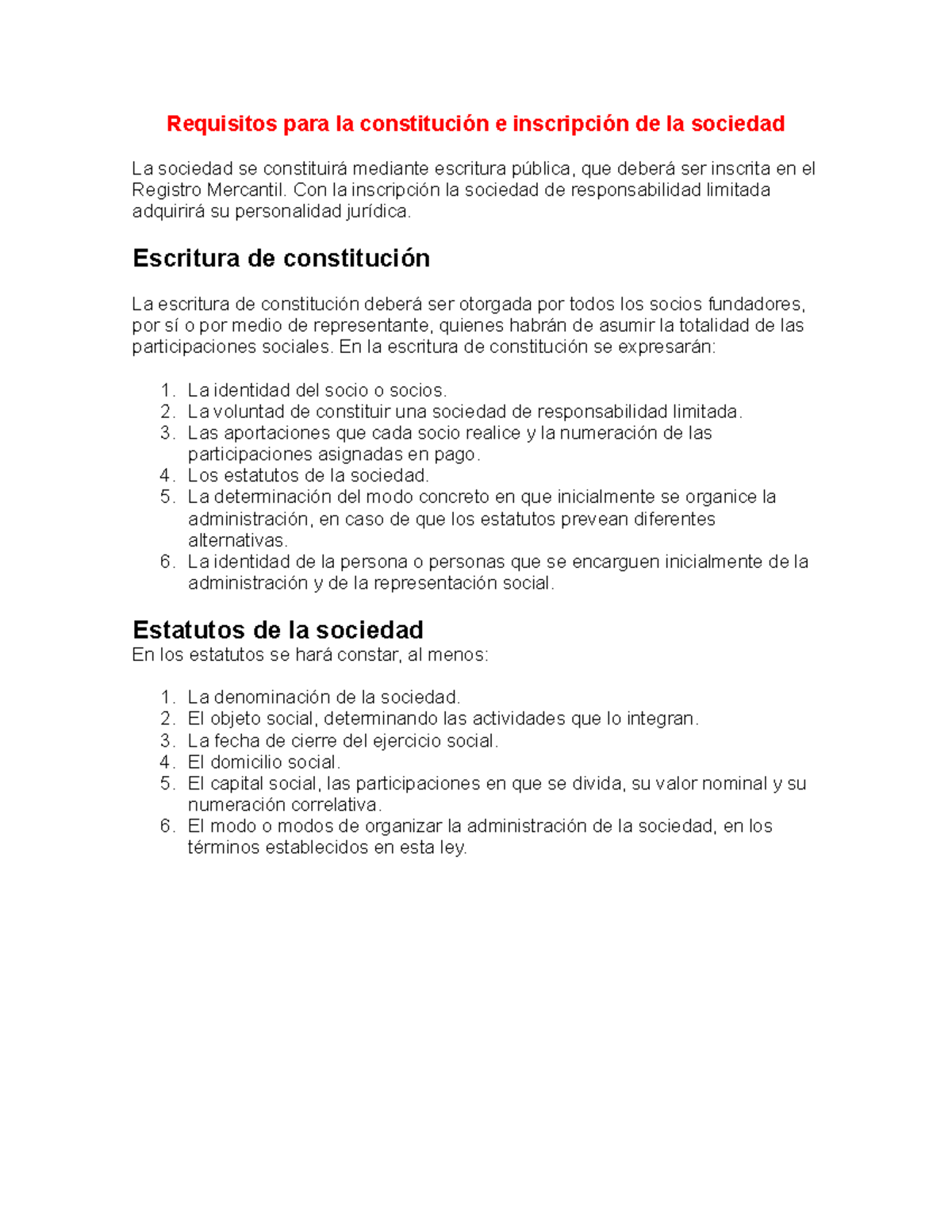 Requisitos para la constitución e inscripción de una sociedad - Requisitos para la e de la ...