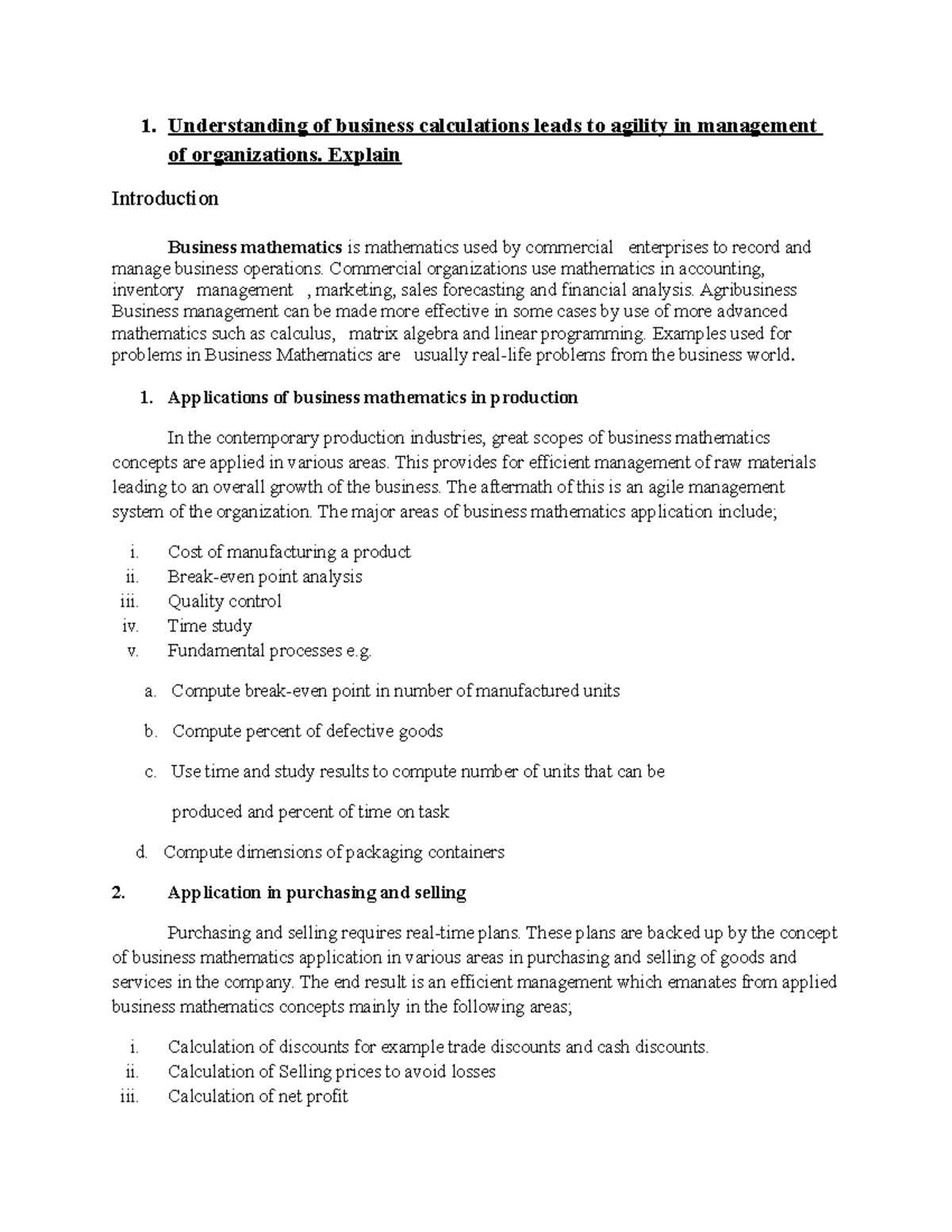 Business Mathematics This Is An Assignment That Was Answered And 