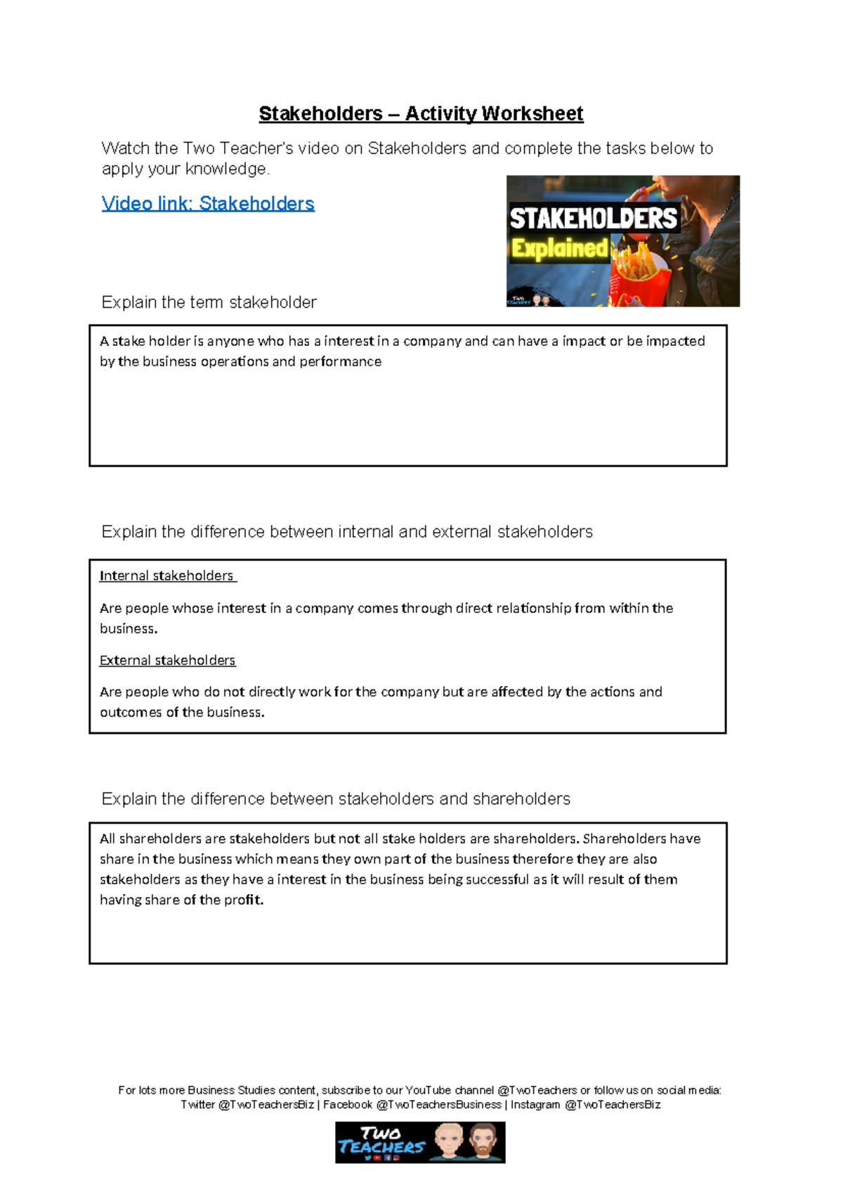 Stakeholders Activity online lesson 2 - Stakeholders – Activity ...
