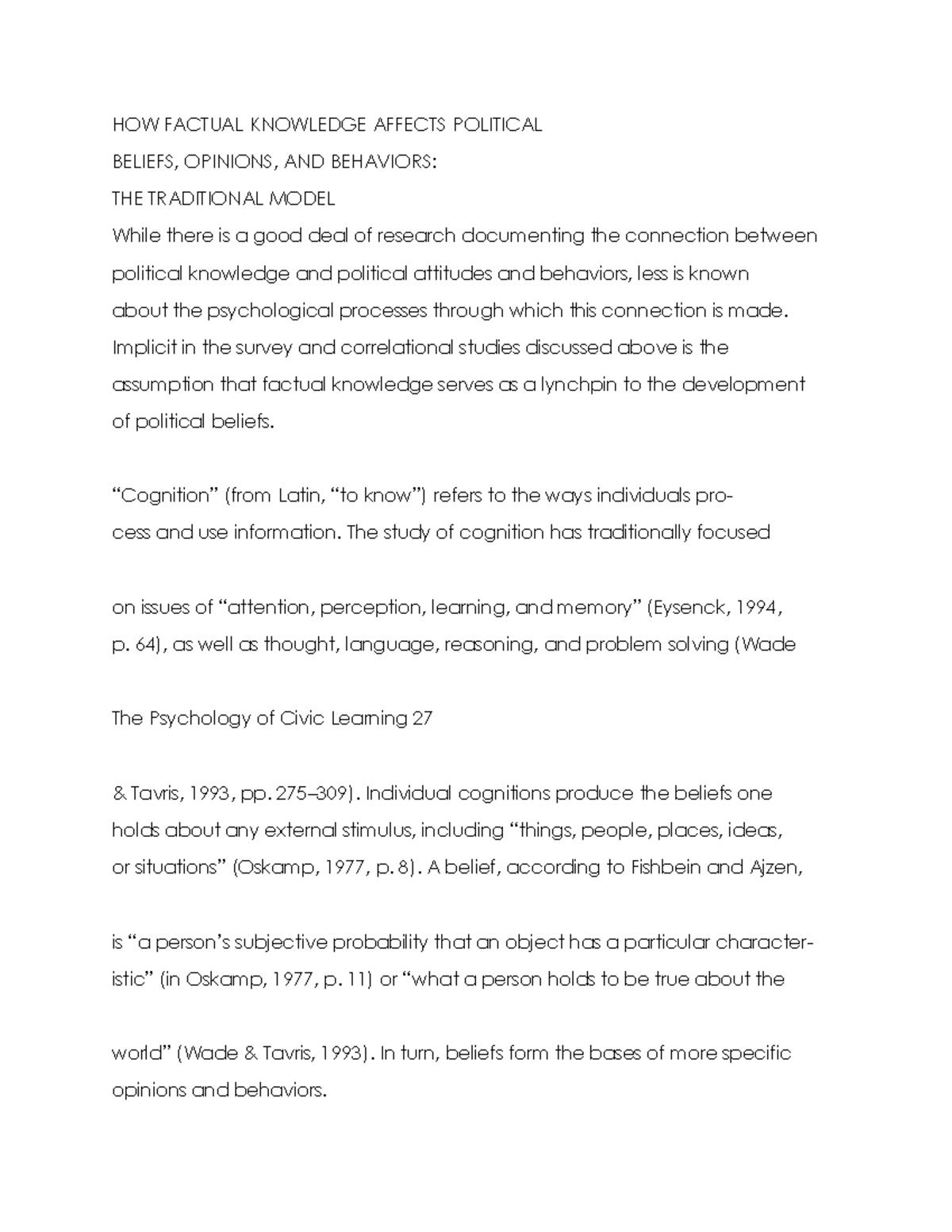 POLITICAL SCIENCE - HOW FACTUAL KNOWLEDGE AFFECTS POLITICAL BELIEFS ...