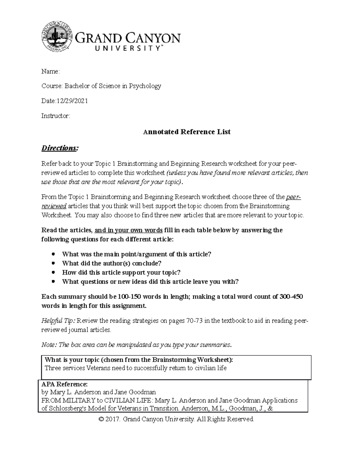 Annotated Reference List 2021 - Name: Course: Bachelor of Science in ...