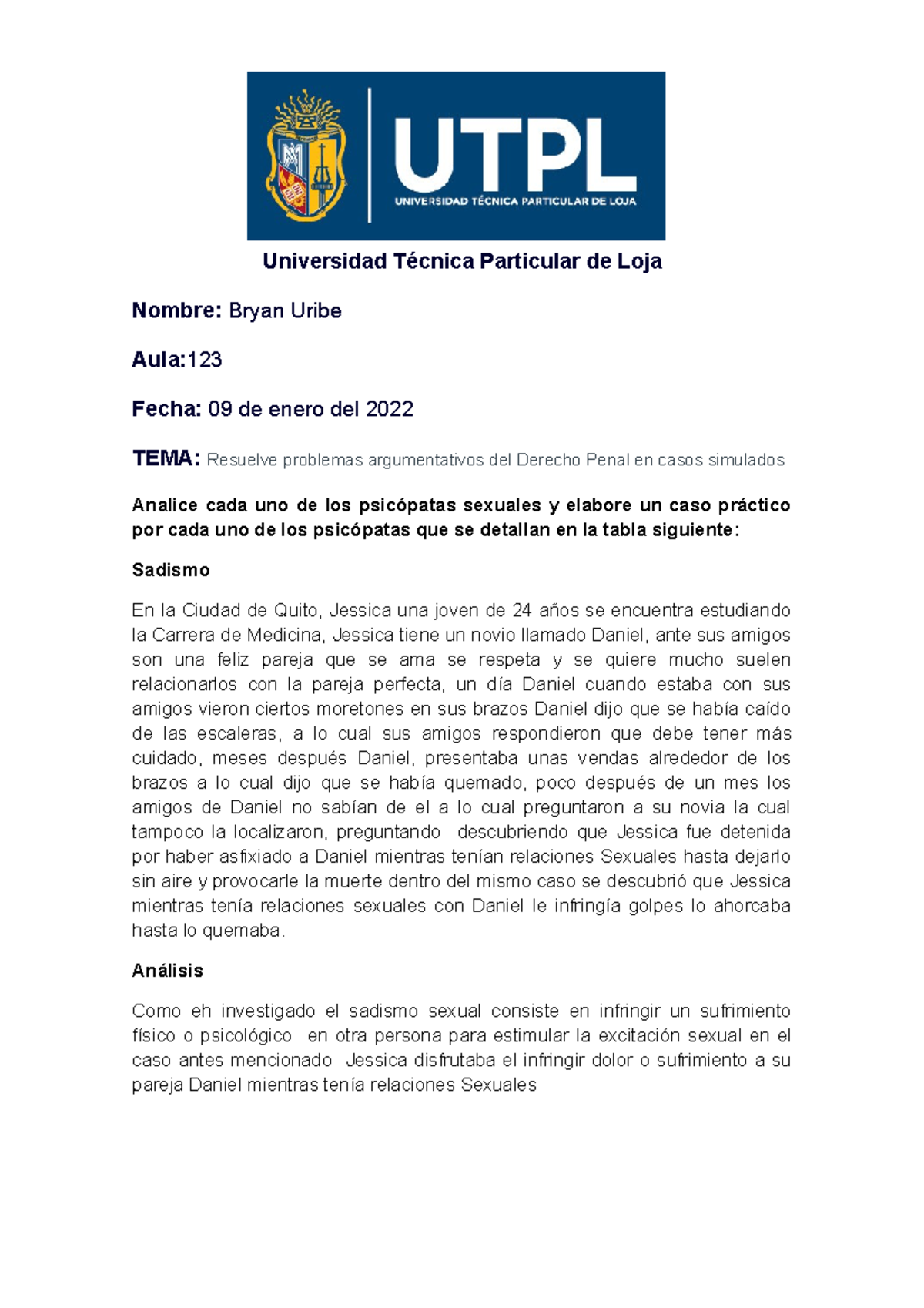 Ejemplos de Psicopatias Sexuales - Universidad Técnica Particular de ...