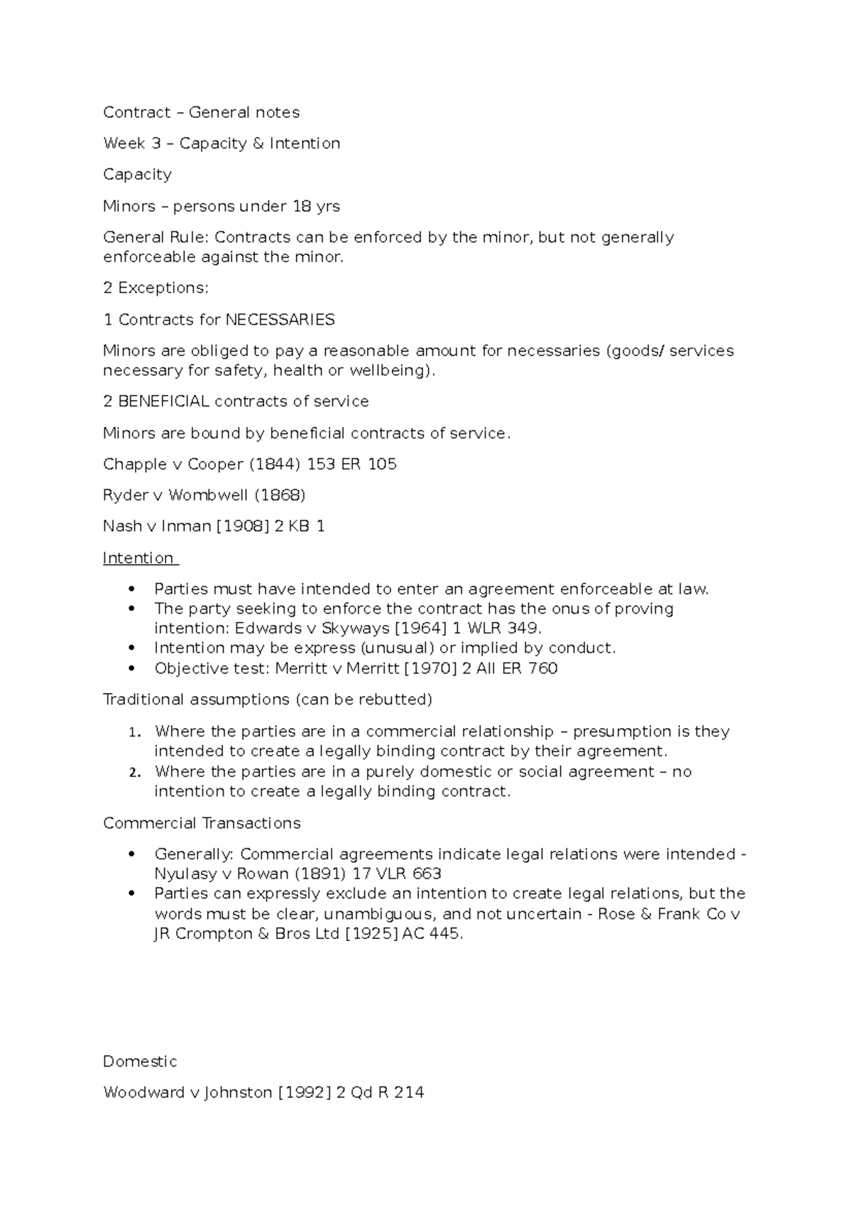Contract - notes - Contract – General notes Week 3 – Capacity ...