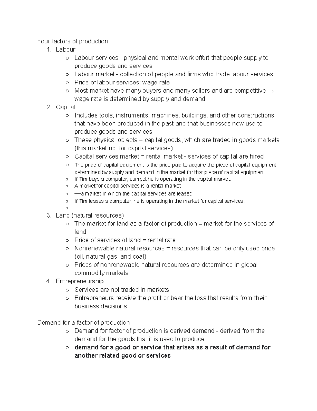 Microeconomics Chapter 17 - Four factors of production 1. Labour Labour ...