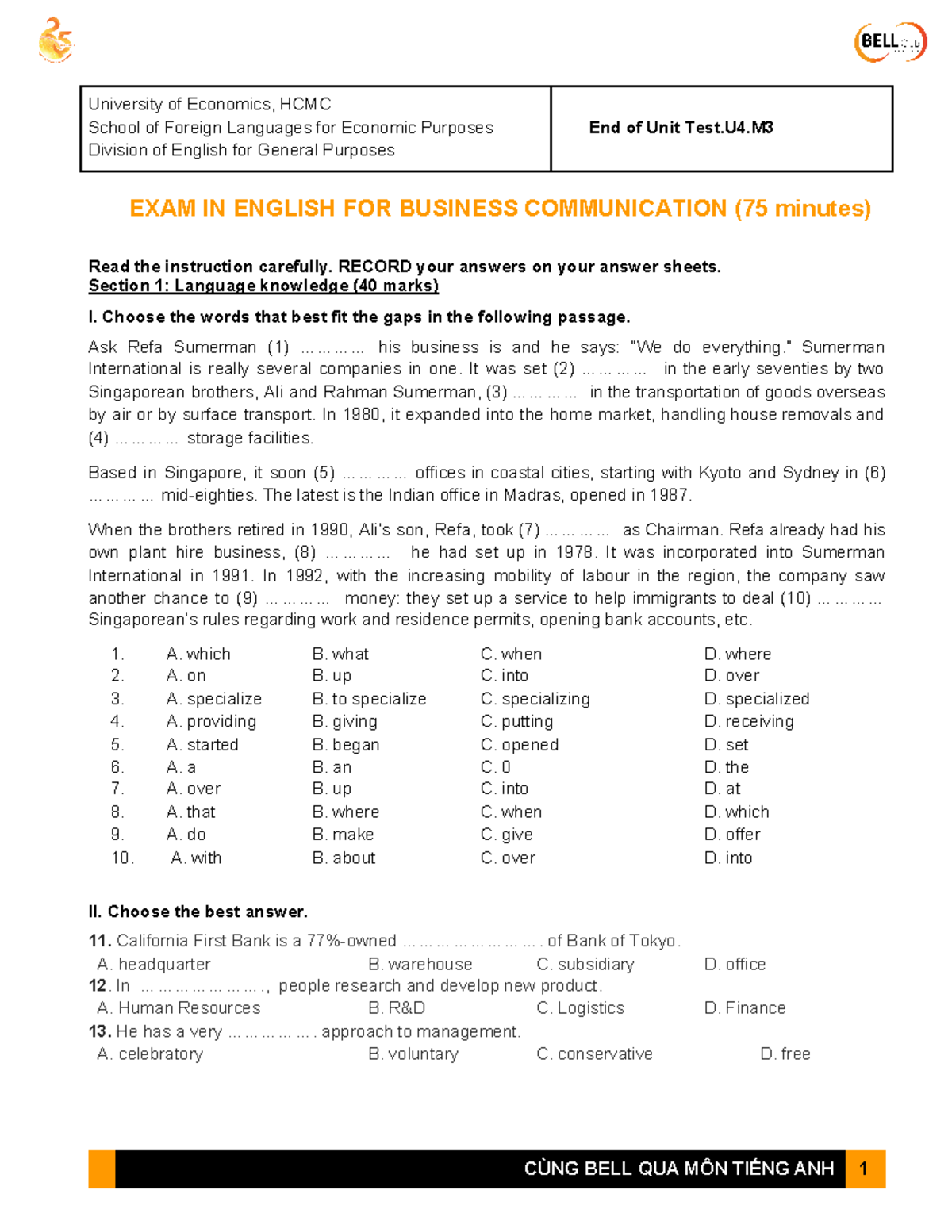 Unit 4 with full key - Unit 4 with full key - EXAM IN ENGLISH FOR ...
