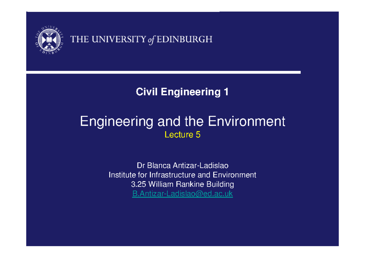 Environmental Engineering - Lecture 5 - Water Quality II - Engineering ...