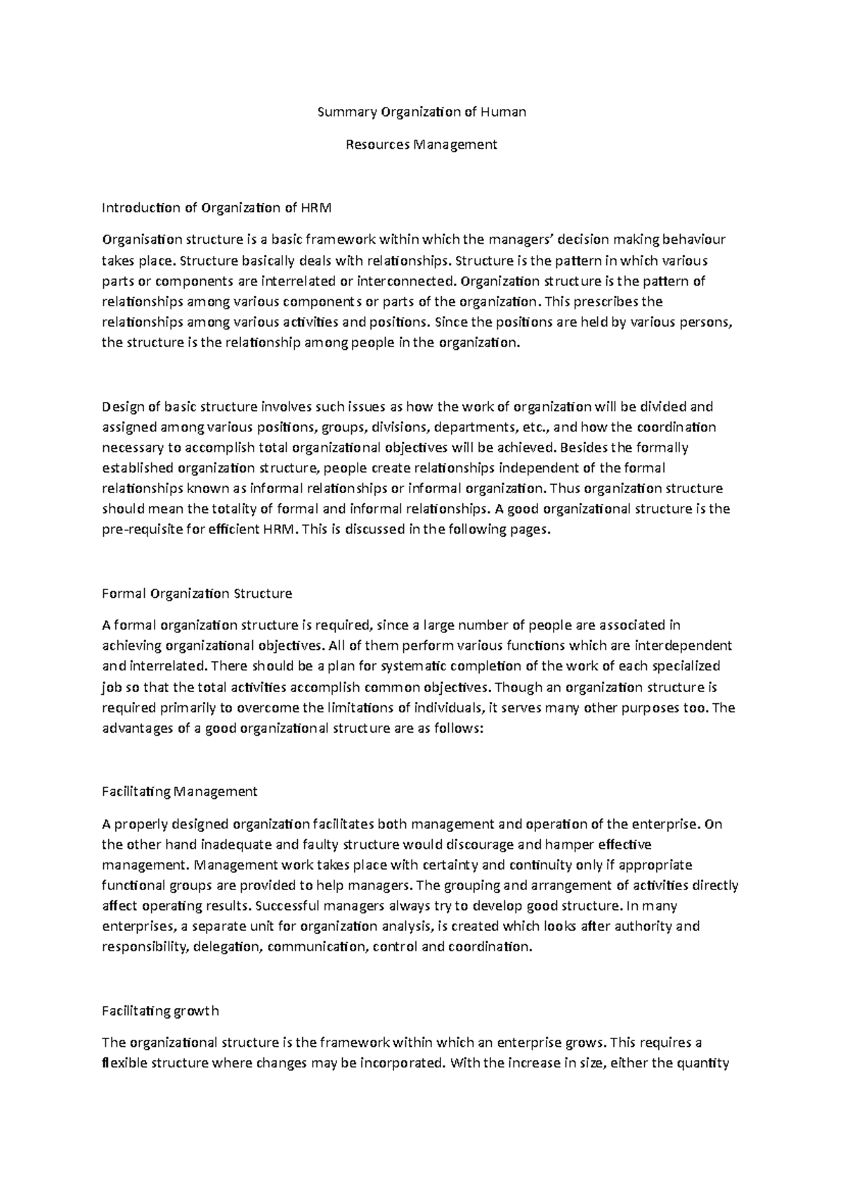 Summary Organization of Human Resources Management - Summary ...