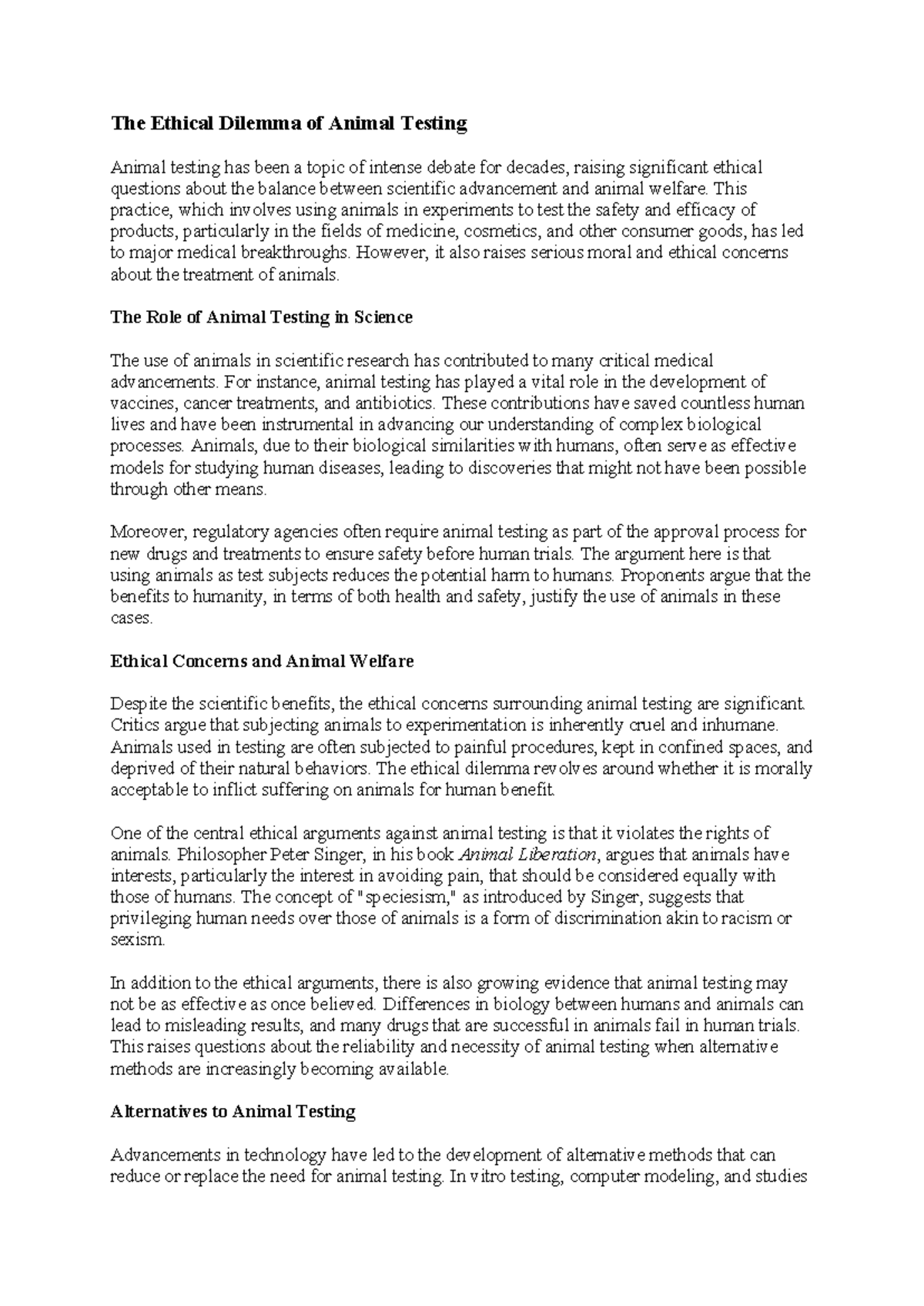 Essay; the dilemma of animal testing - The Ethical Dilemma of Animal ...