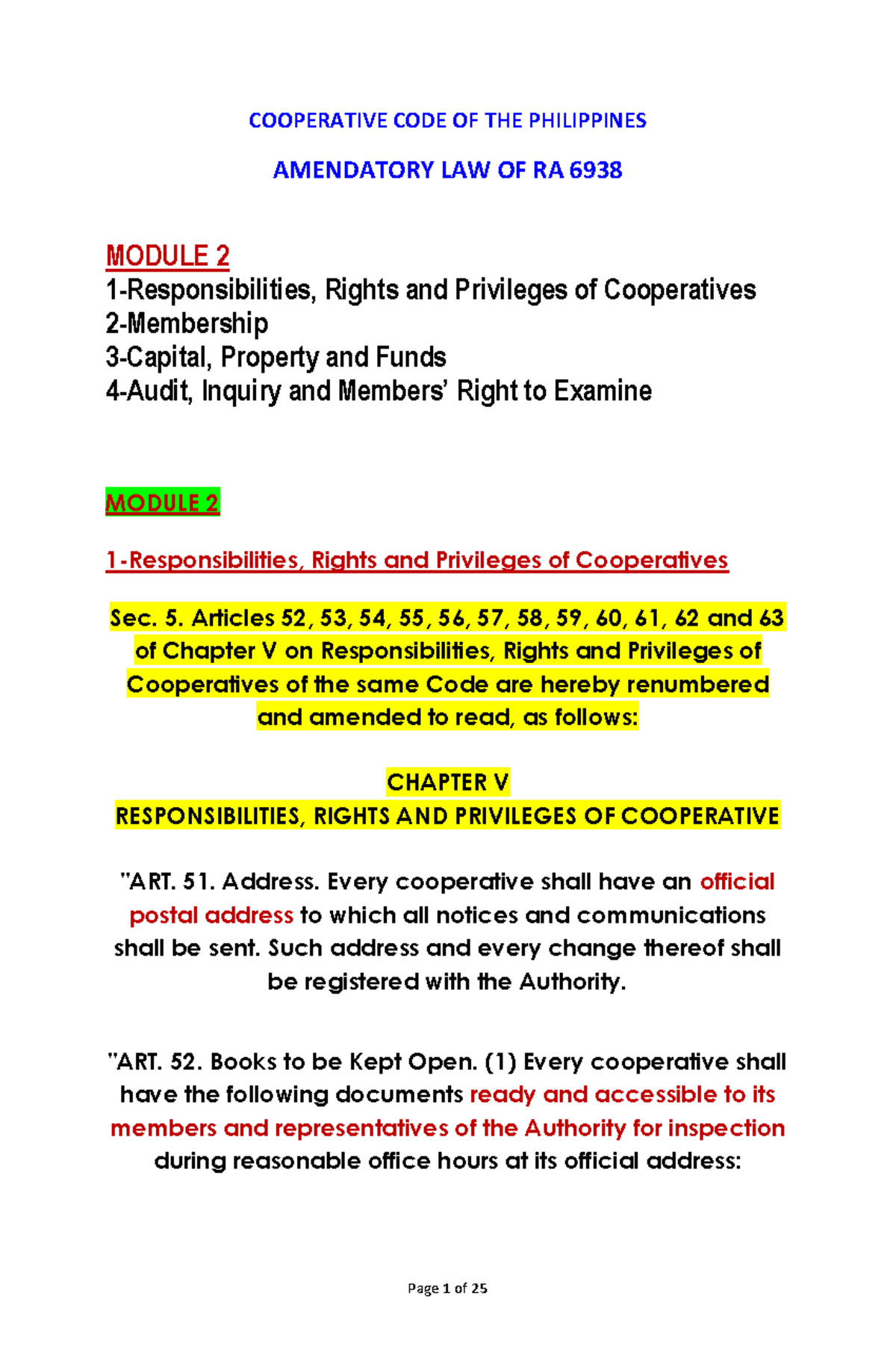 FP COOP Module 2 - COOPERATIVE CODE OF THE PHILIPPINES AMENDATORY LAW ...