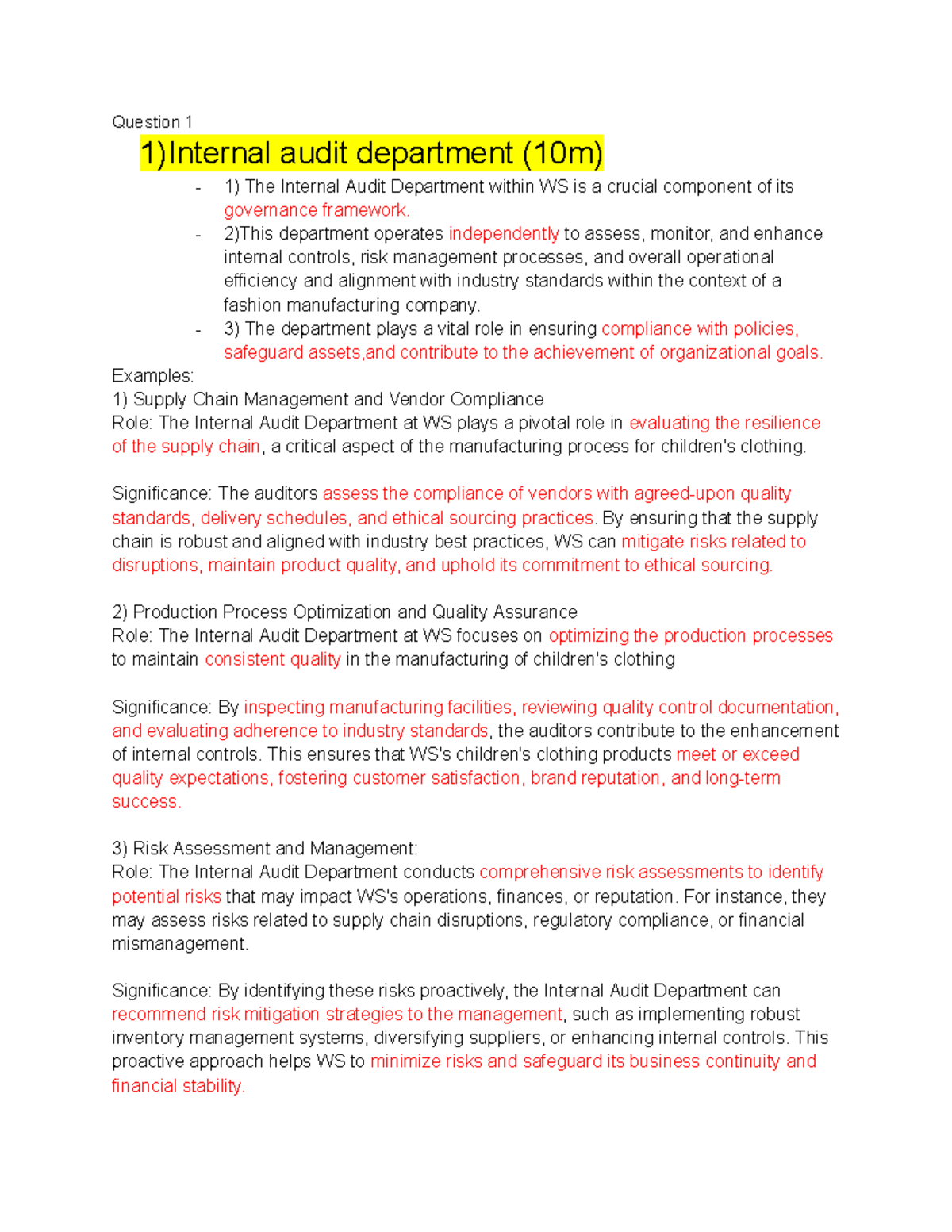 Midterm audit - Google Docs - Question 1 1)Internal audit department ...